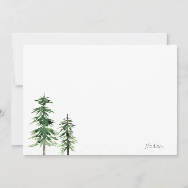 Two Watercolor Pine Trees Note Card | Zazzle