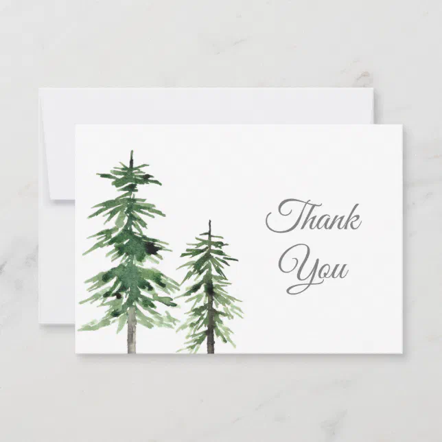 Two Watercolor Pine Trees Thank You Card | Zazzle