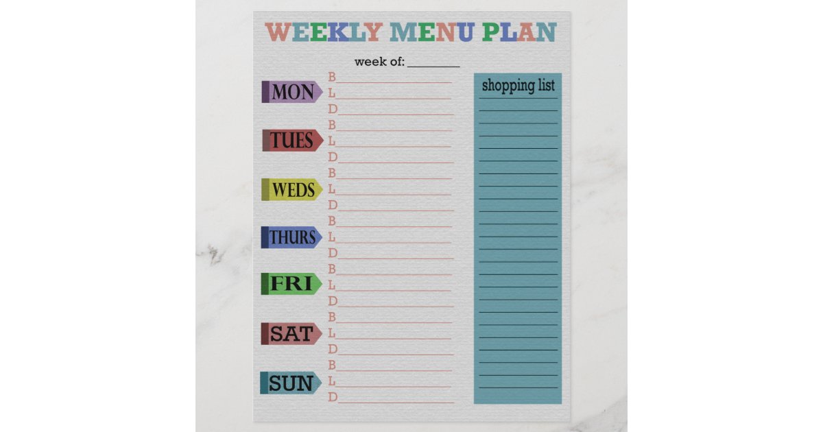 Two Week Menu Plan | Zazzle