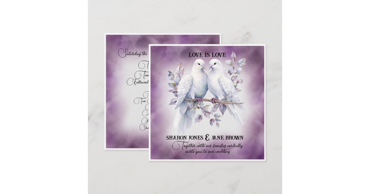 Two White Doves Lesbian Wedding Invitation | Zazzle