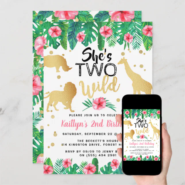 Two Wild Girls Second Birthday Party Invitations | Zazzle