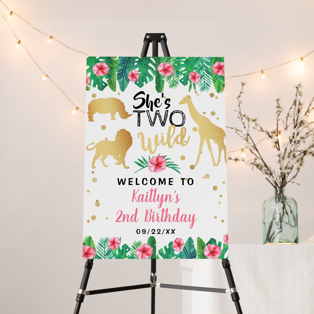 Two Wild Girls Second Birthday Party Welcome Foam Board | Zazzle