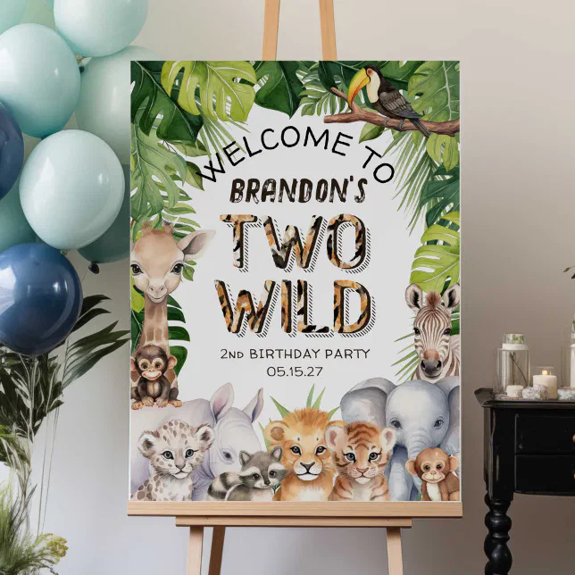 Two wild Jungle Animals 2nd birthday Welcome Sign | Zazzle