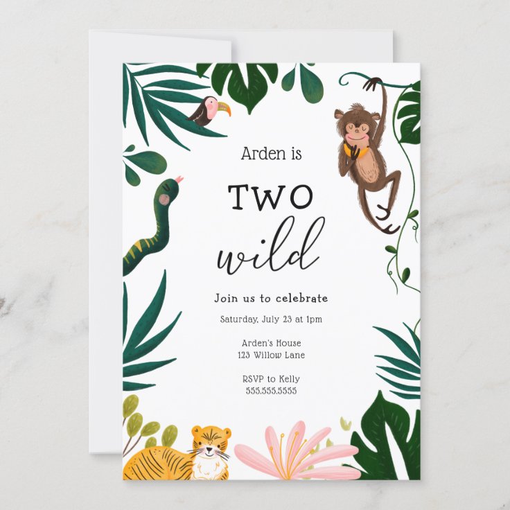 Two Wild Jungle Birthday Invitation | Zazzle