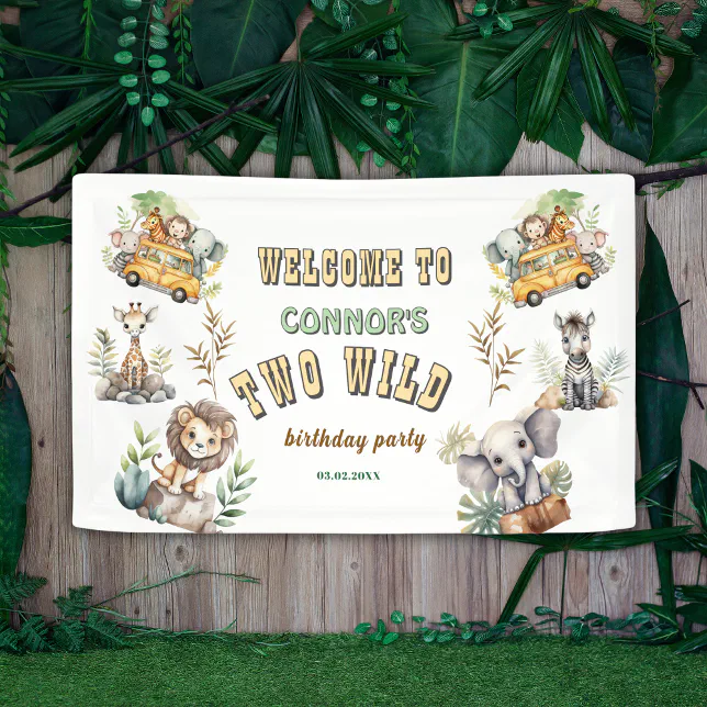 Two Wild jungle safari 2nd birthday Banner | Zazzle