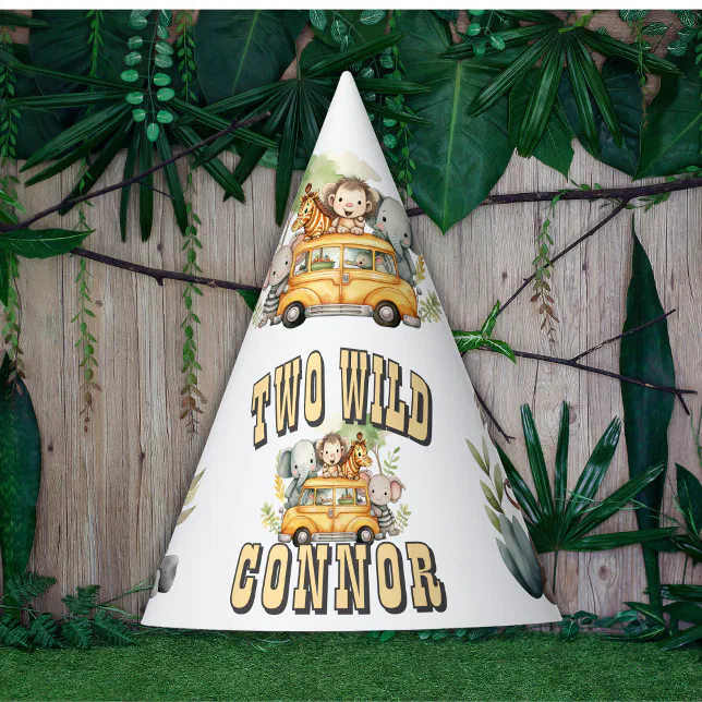 Two Wild Jungle Safari 2nd Birthday Party Hat | Zazzle