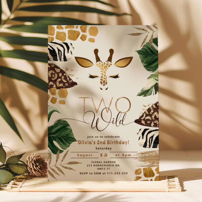 Two wild Modern Safari gold 2nd birthday Invitation | Zazzle
