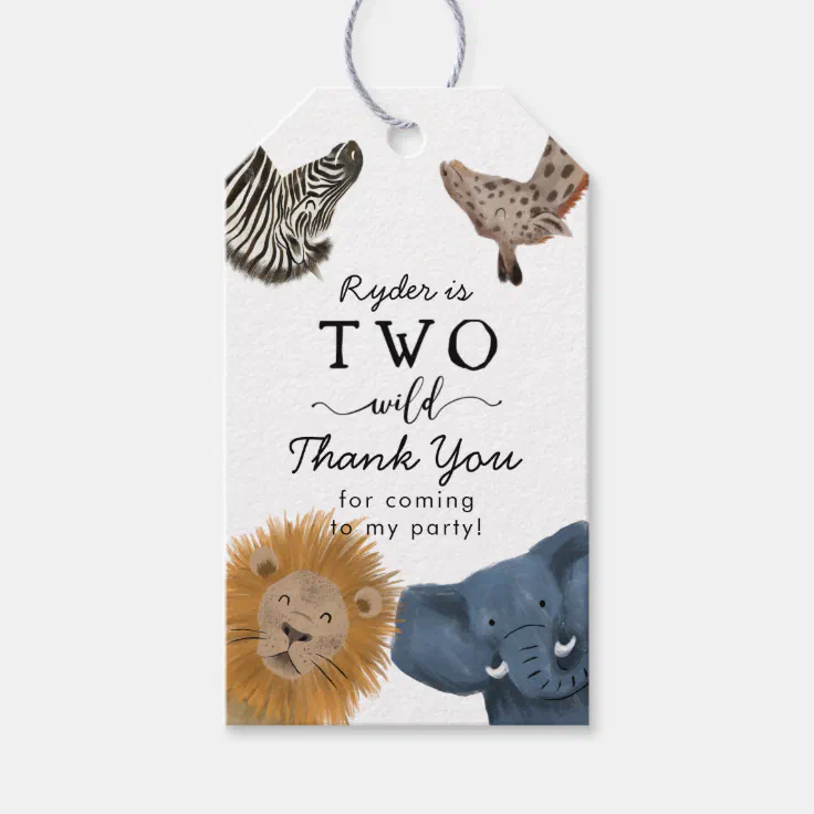 Two Wild Safari Animals Birthday Party Gift Tags | Zazzle