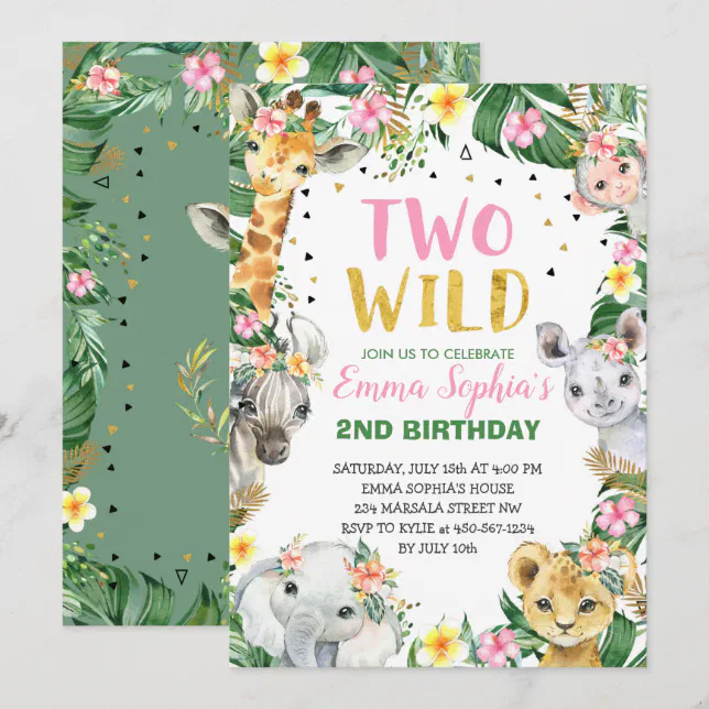 Two Wild Safari Birthday Invitation | Zazzle