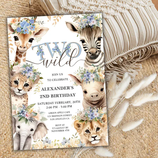TWO Wild Safari Party | Boy 2nd Birthday Invitation | Zazzle