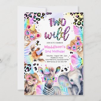 Two Wild Safari Pink Girl Leopard Birthday Party Invitation | Zazzle