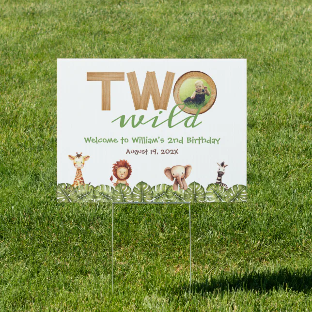 Two Wild Safari Welcome 2nd Birthday Photo Wood Sign | Zazzle