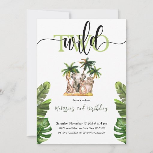 Two Wild Second 2nd Safari Animals Birthday Party Invitation | Zazzle