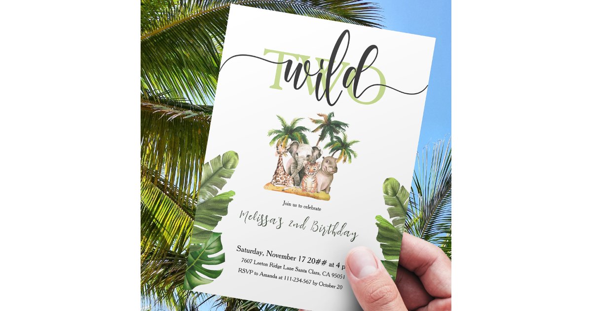 Two Wild Second 2nd Safari Animals Birthday Party Invitation | Zazzle