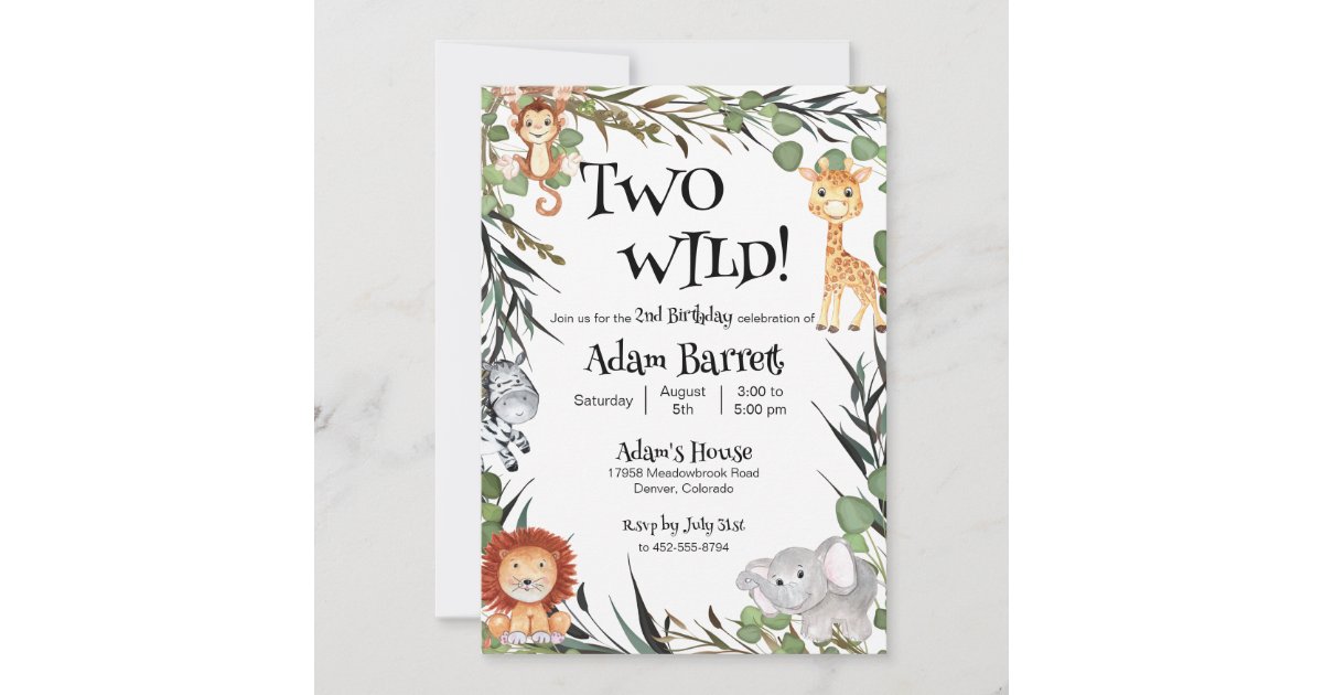 Two Wild Second Birthday Invitation | Zazzle