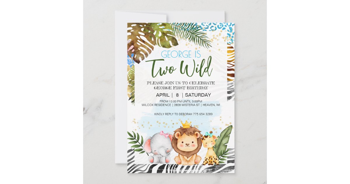 Two Wild Theme Birthday Invitation | Zazzle