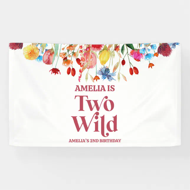 Two Wild Wildflower Second 2nd Birthday Party Banner | Zazzle