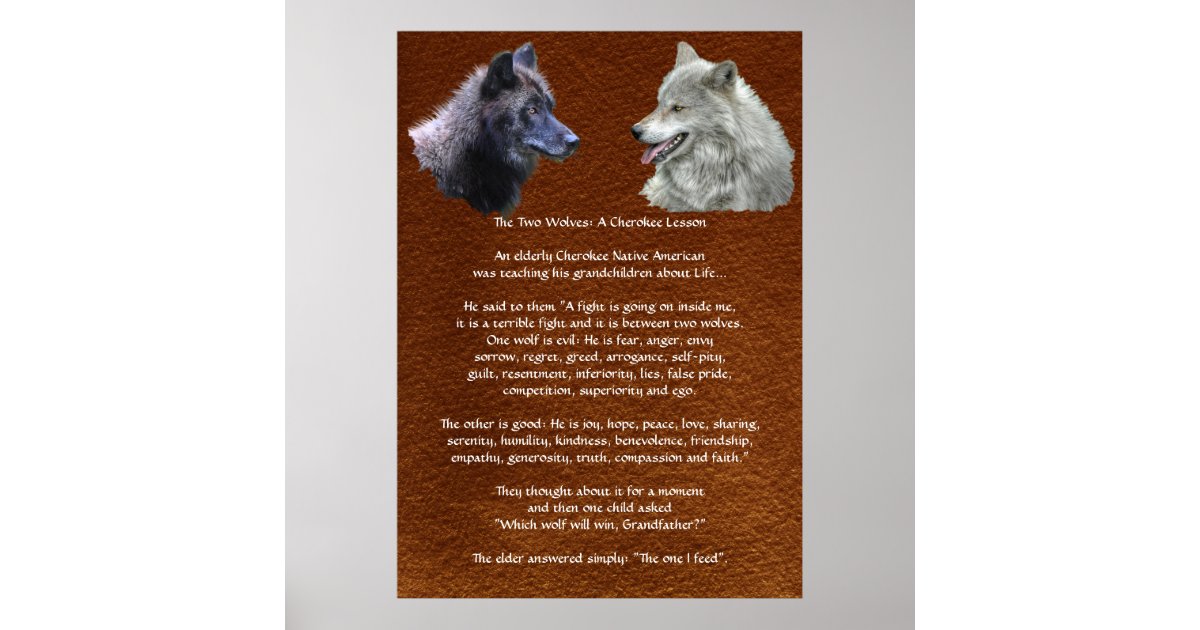 Two Wolves Cherokee Lesson Wildlife Poster | Zazzle