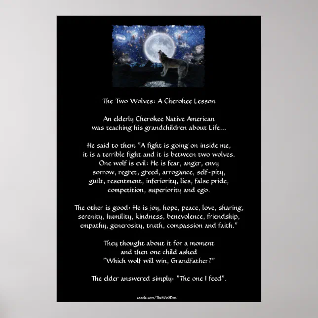 TWO WOLVES CHEROKEE STORY Wolf Art Poster | Zazzle