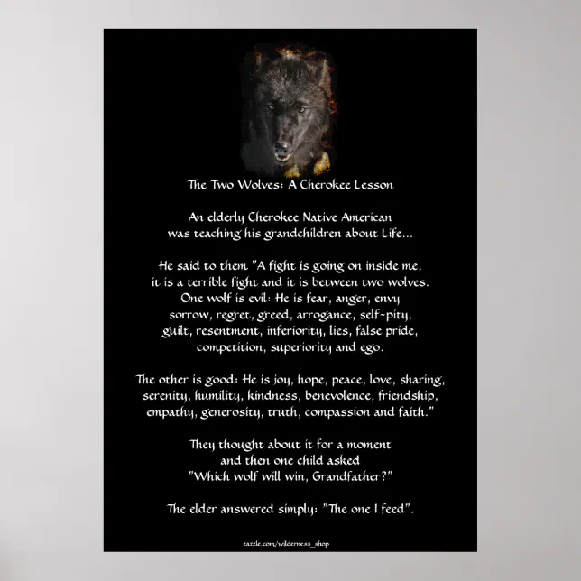 TWO WOLVES CHEROKEE STORY Wolf Art Poster | Zazzle
