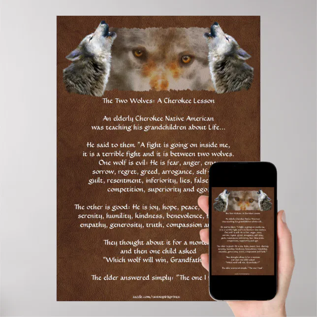 TWO WOLVES CHEROKEE STORY Wolf Poster | Zazzle