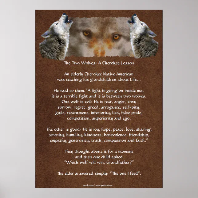 TWO WOLVES CHEROKEE STORY Wolf Poster | Zazzle