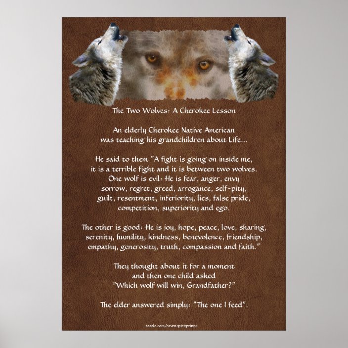 TWO WOLVES CHEROKEE STORY Wolf Poster | Zazzle.com