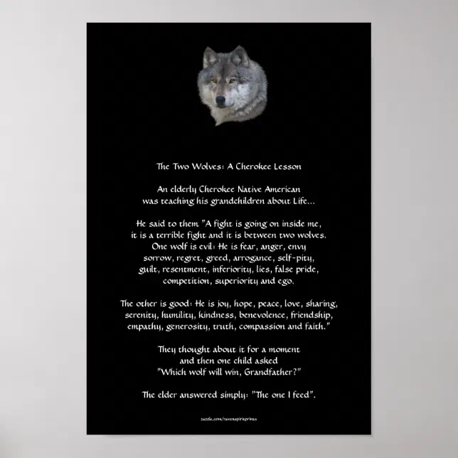 TWO WOLVES CHEROKEE TALE Art Poster | Zazzle