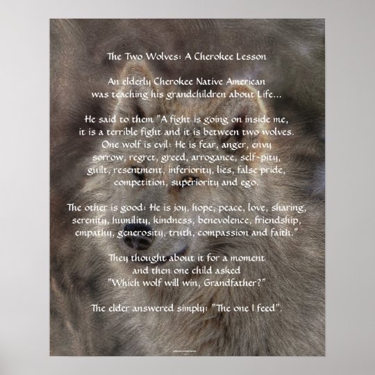 TWO WOLVES CHEROKEE TALE Art Poster | Zazzle.com