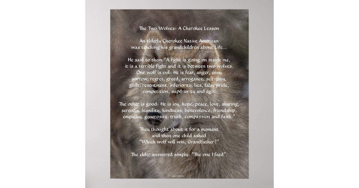 TWO WOLVES CHEROKEE TALE Art Poster | Zazzle