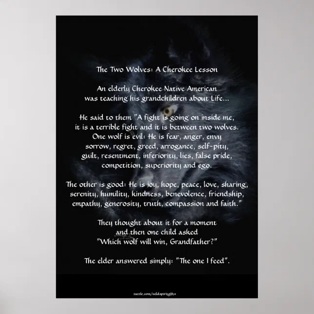 TWO WOLVES CHEROKEE TALE Art Poster | Zazzle