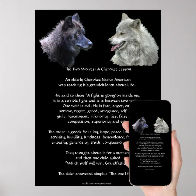 TWO WOLVES CHEROKEE TALE Art Poster | Zazzle