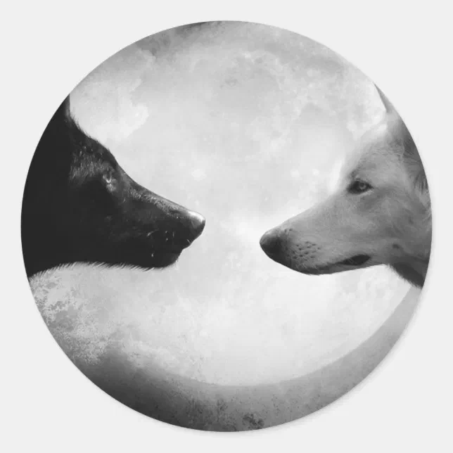 Two wolves facing each other classic round sticker | Zazzle