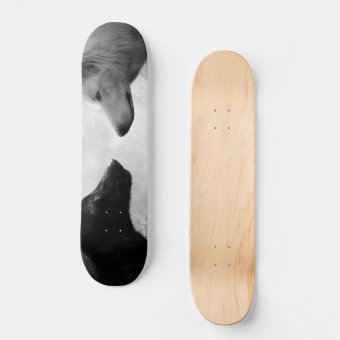 Two wolves facing each other skateboard | Zazzle