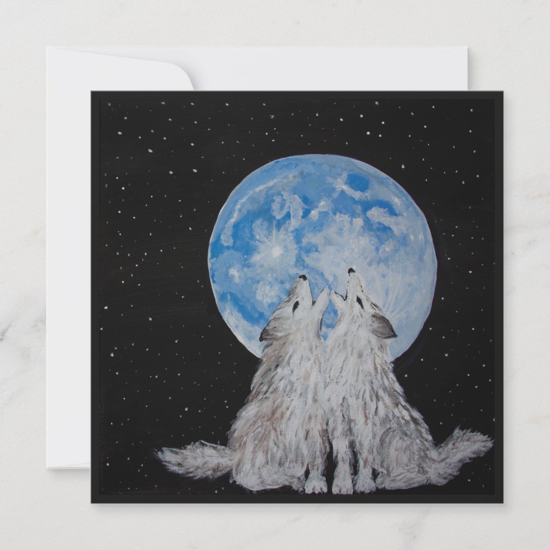 Two Wolves Howling at the Moon Holiday Card | Zazzle