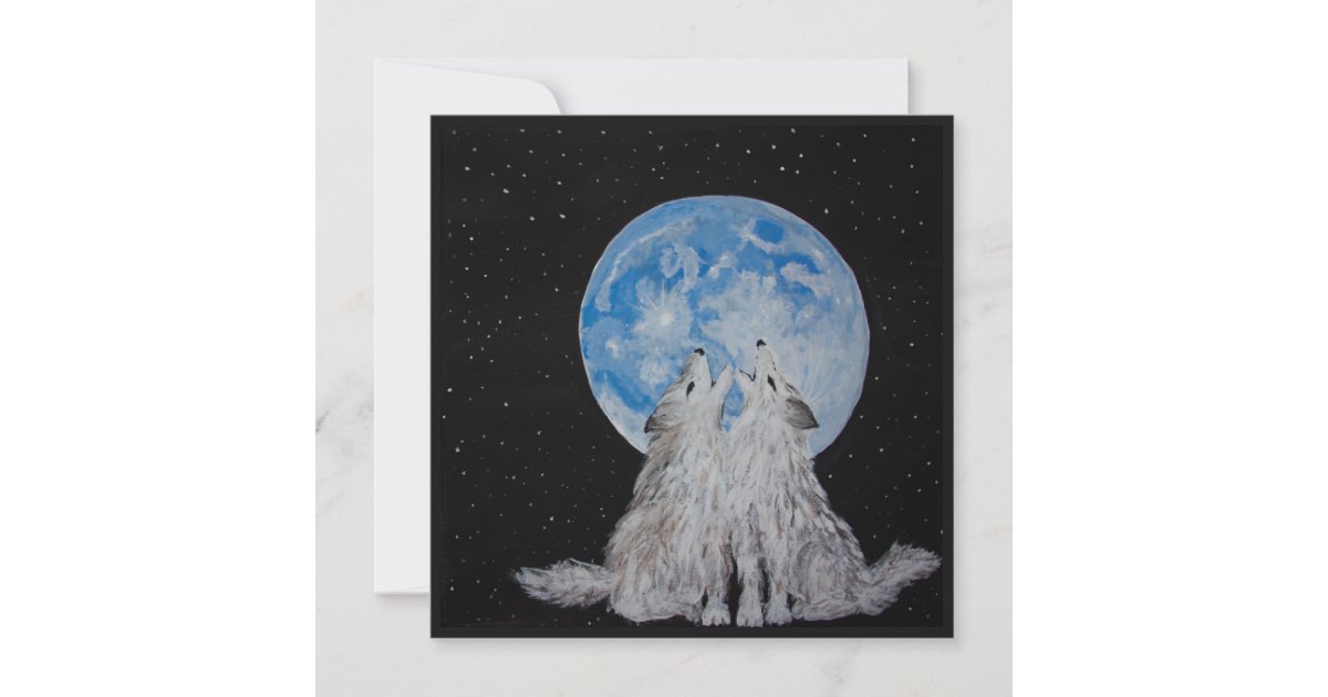 Two Wolves Howling at the Moon Holiday Card | Zazzle
