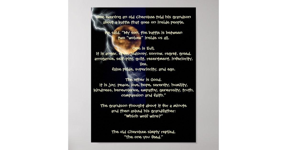 Two Wolves - Native American Metaphor Poster | Zazzle