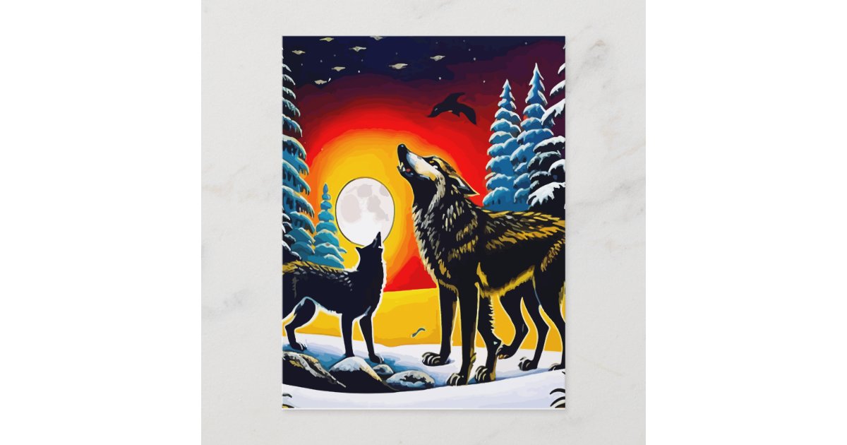 Two Wolves Wall Art Printable Home Postcard | Zazzle