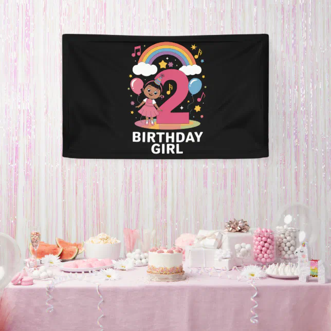 Two Year Old Birthday Girl Cute 2nd Birthday Banner | Zazzle