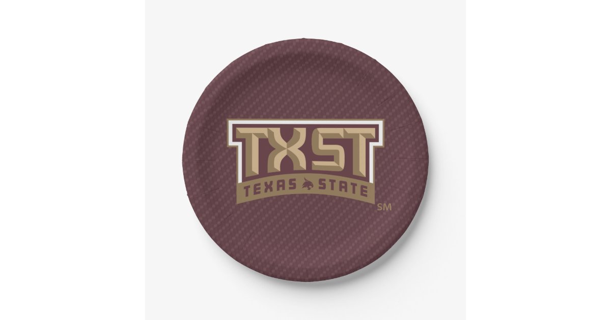 TXST Wordmark Carbon Fiber Pattern Paper Plates | Zazzle