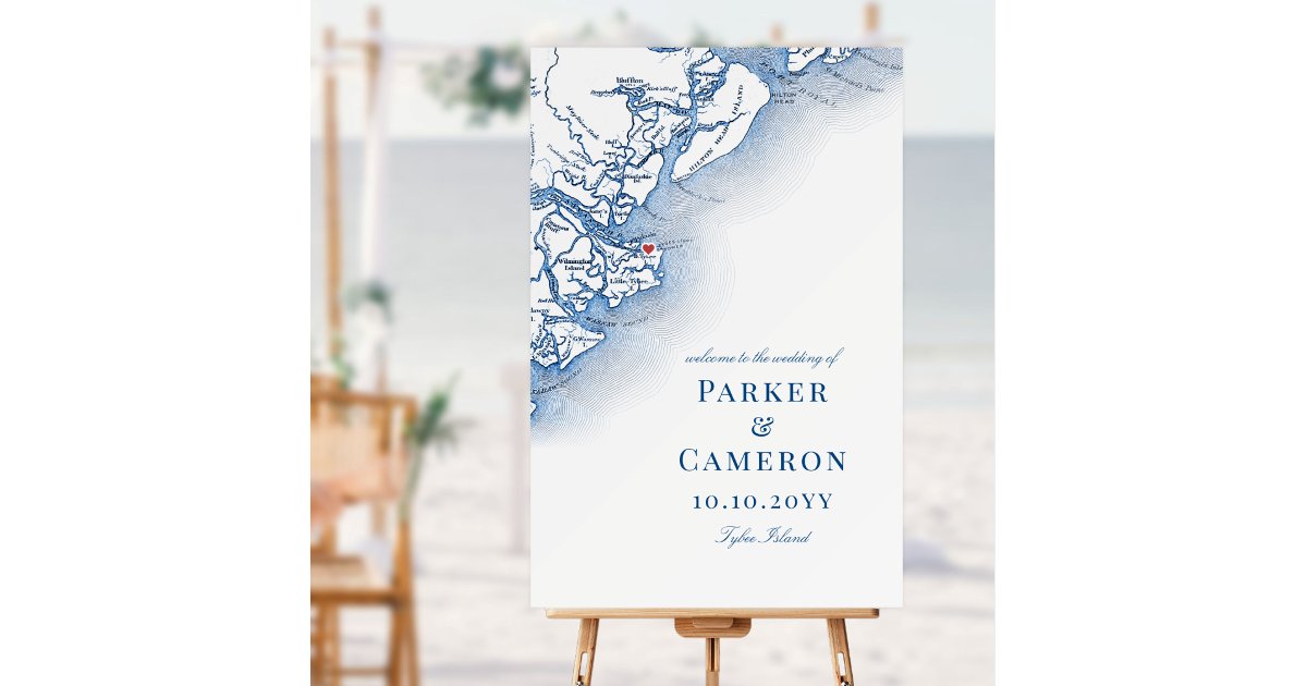 Tybee Island GA Map Navy Blue Wedding Welcome Sign | Zazzle