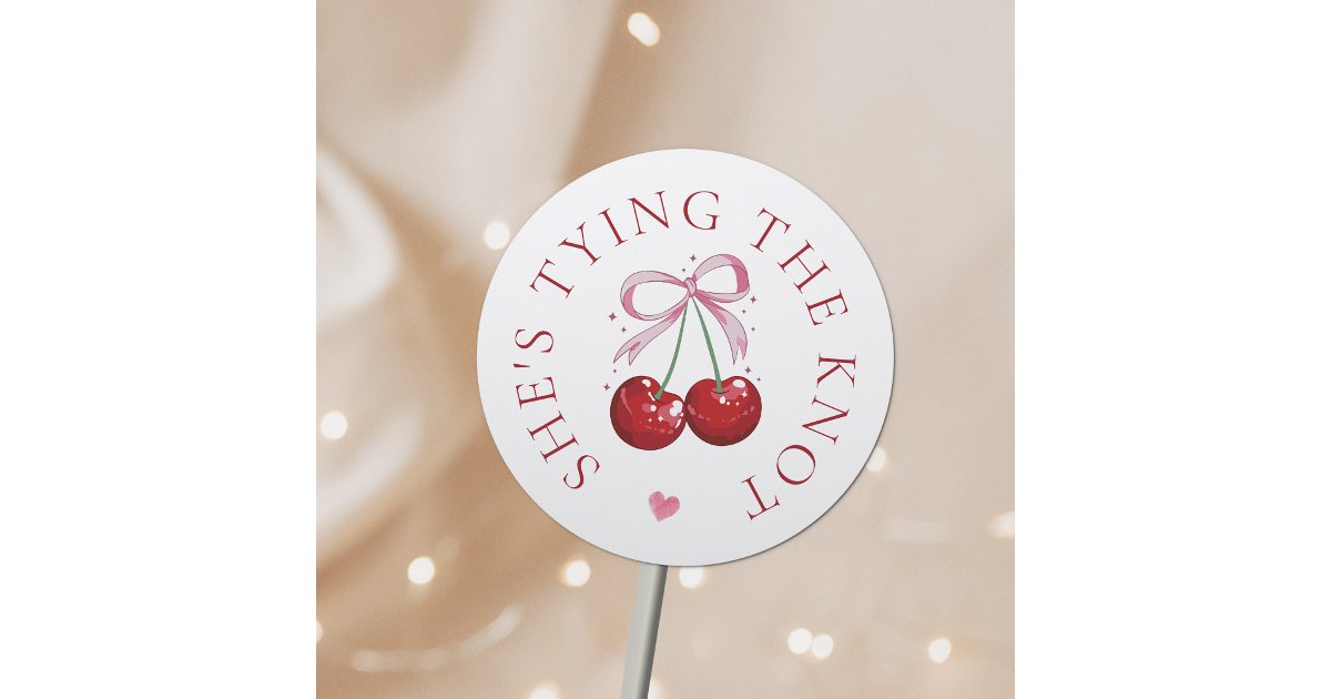 Tying the Knot Chic Modern Cherry Bridal Shower Classic Round Sticker ...