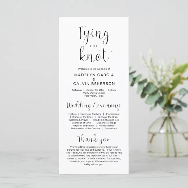 Tying the knot, Modern Wedding Ceremony Program | Zazzle