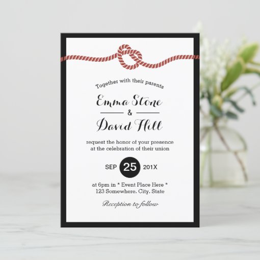 Tying the Knot Red Rope Heart Simple Wedding Invitation | Zazzle