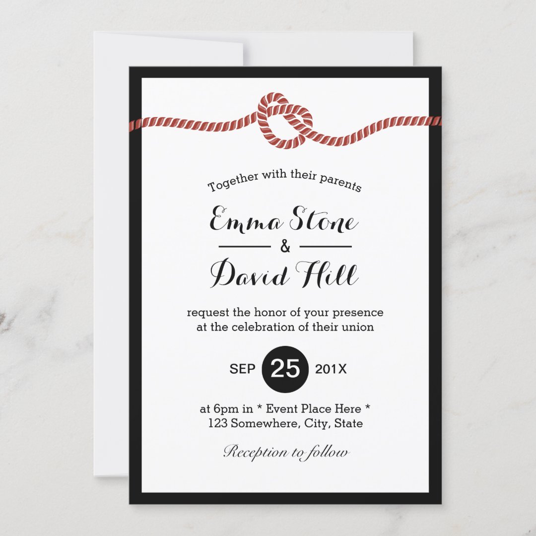 Tying the Knot Red Rope Heart Simple Wedding Invitation | Zazzle