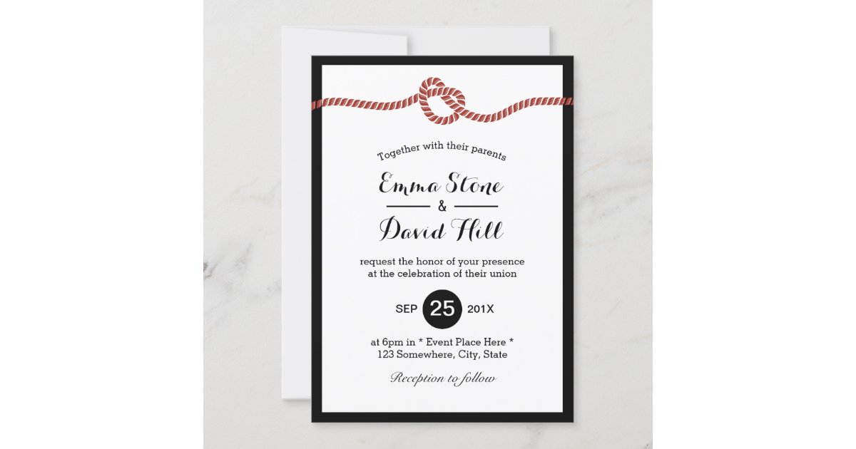 Tying the Knot Red Rope Heart Simple Wedding Invitation | Zazzle