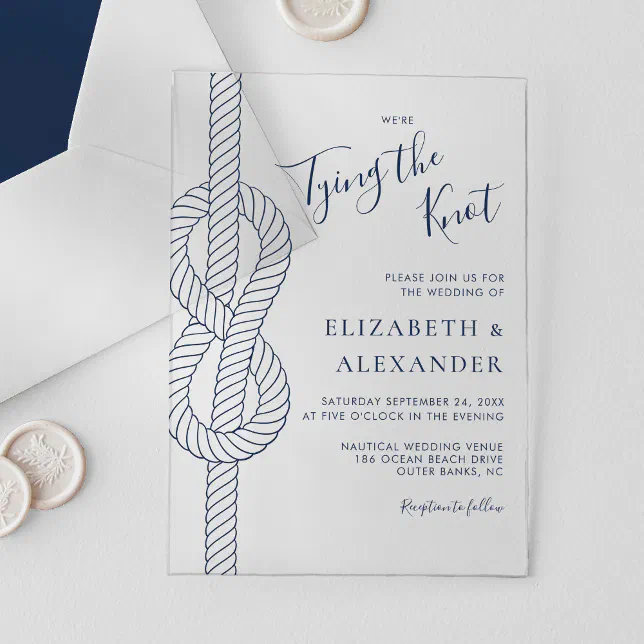 Tying The Knot Rope Nautical Wedding Acrylic Invitations | Zazzle