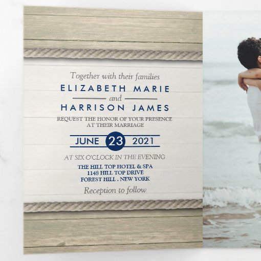 Tying The Knot Rustic Beach Wedding Suite Tri-Fold Invitation | Zazzle