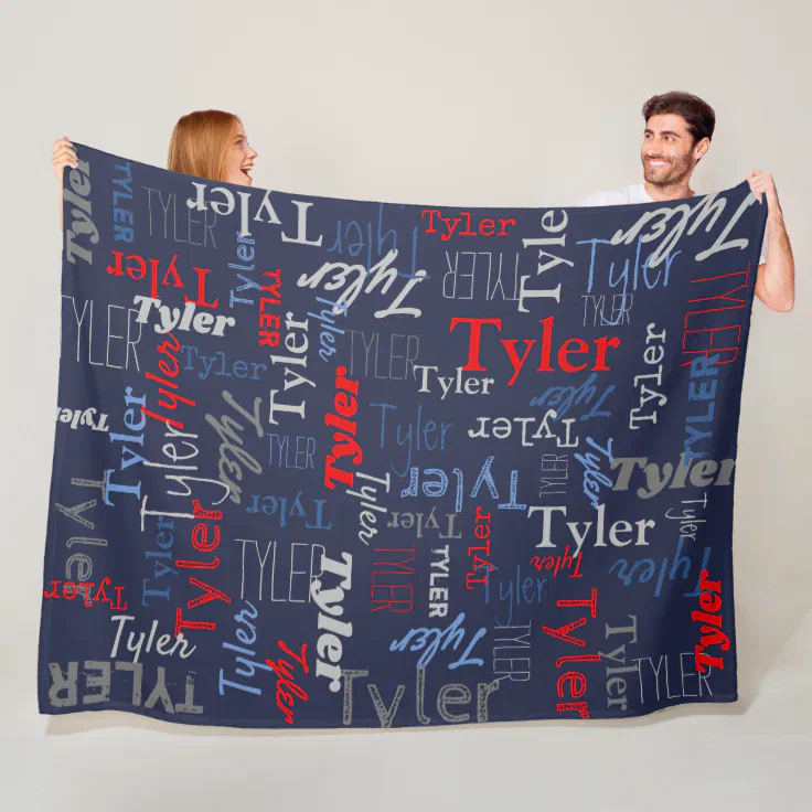 Tyler personalized name red blue gray blanket | Zazzle