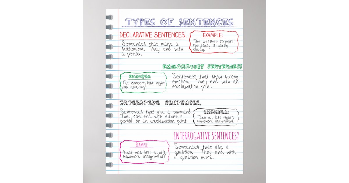 Types of Sentences Poster | Zazzle